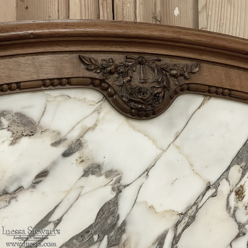 Antique French Louis XIV Carved Walnut Wall Decoration with Marble Inset