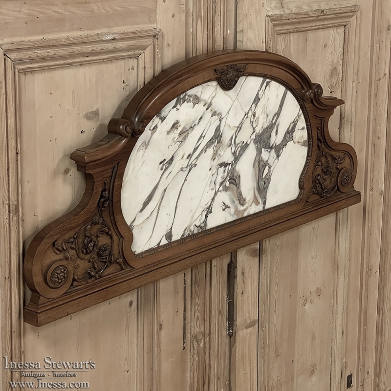 Antique French Louis XIV Carved Walnut Wall Decoration with Marble Inset