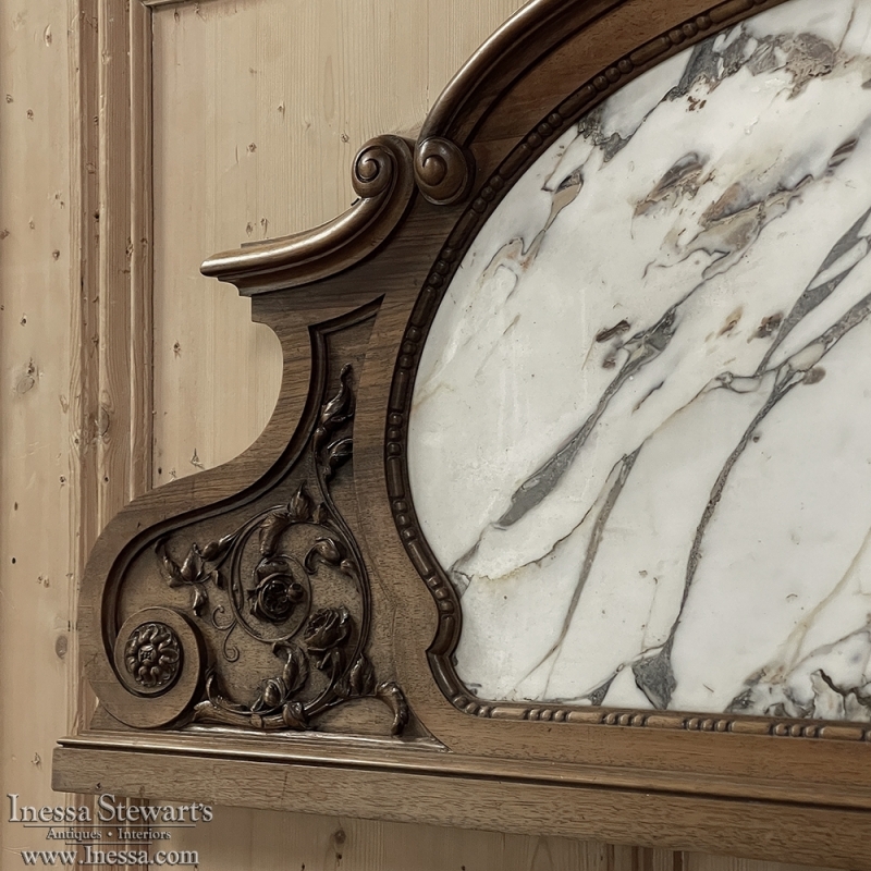 Antique French Louis XIV Carved Walnut Wall Decoration with Marble Inset