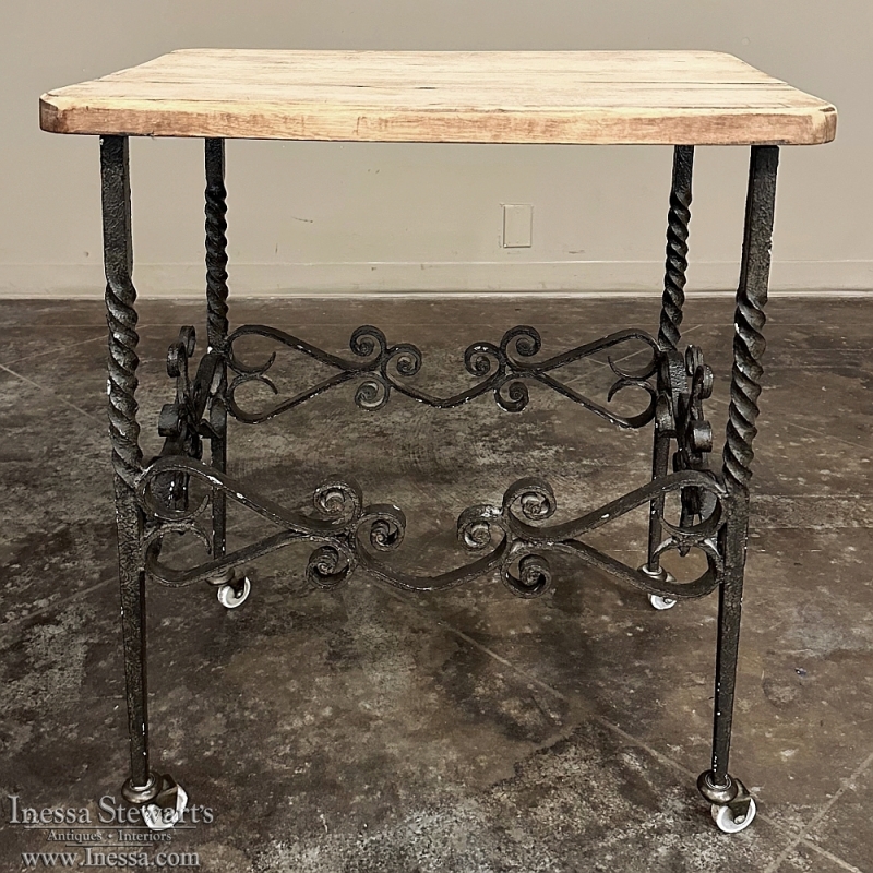 Antique Rustic Butcher Block Wrought Iron Dessert Table