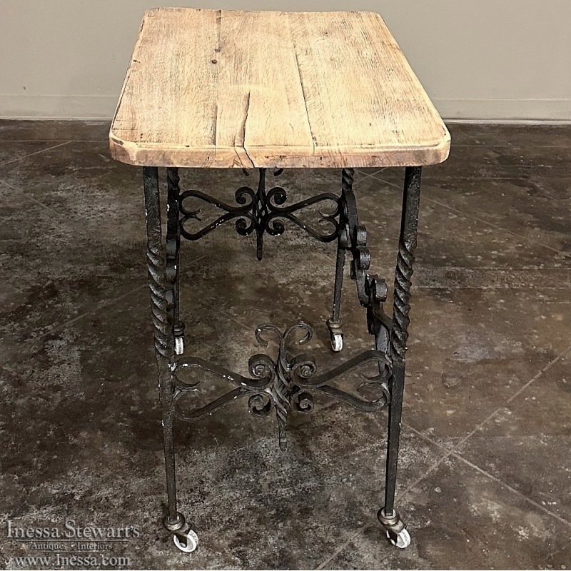 Antique Rustic Butcher Block Wrought Iron Dessert Table