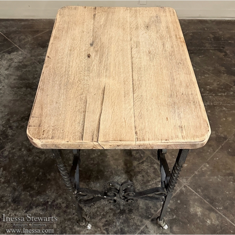 Antique Rustic Butcher Block Wrought Iron Dessert Table