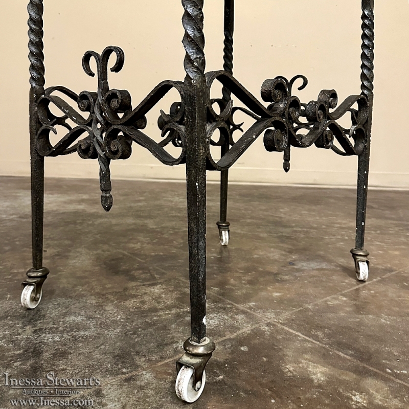 Antique Rustic Butcher Block Wrought Iron Dessert Table