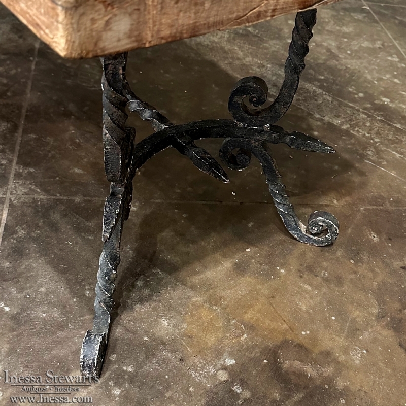 Antique Rustic Butcher Block Wrought Iron Coffee Table