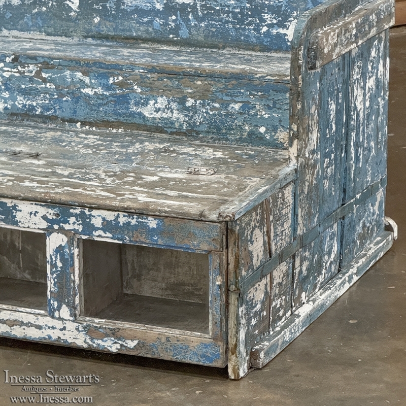 19th Century Rustic Store Display Case with Distressed Painted Finish
