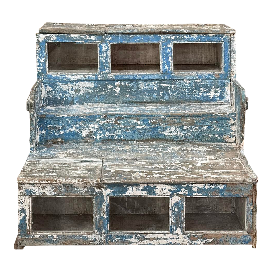 19th Century Rustic Store Display Case with Distressed Painted Finish