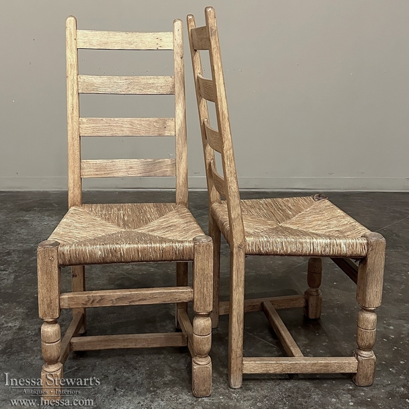Set of 6 Rustic English Country Rush Seat Dining Chairs