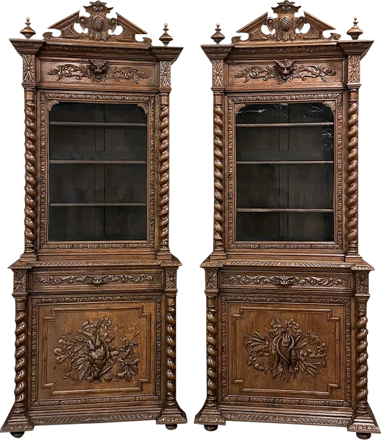 Pair 19th Century French Renaissance Carved Bookcases
