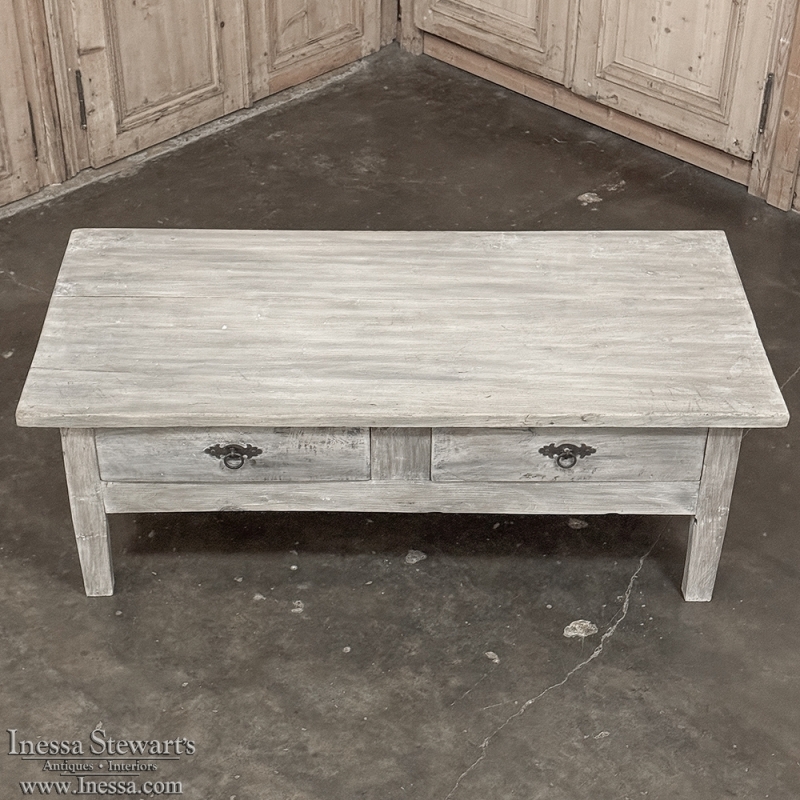 Antique Rustic Whitewashed Sycamore Coffee Table