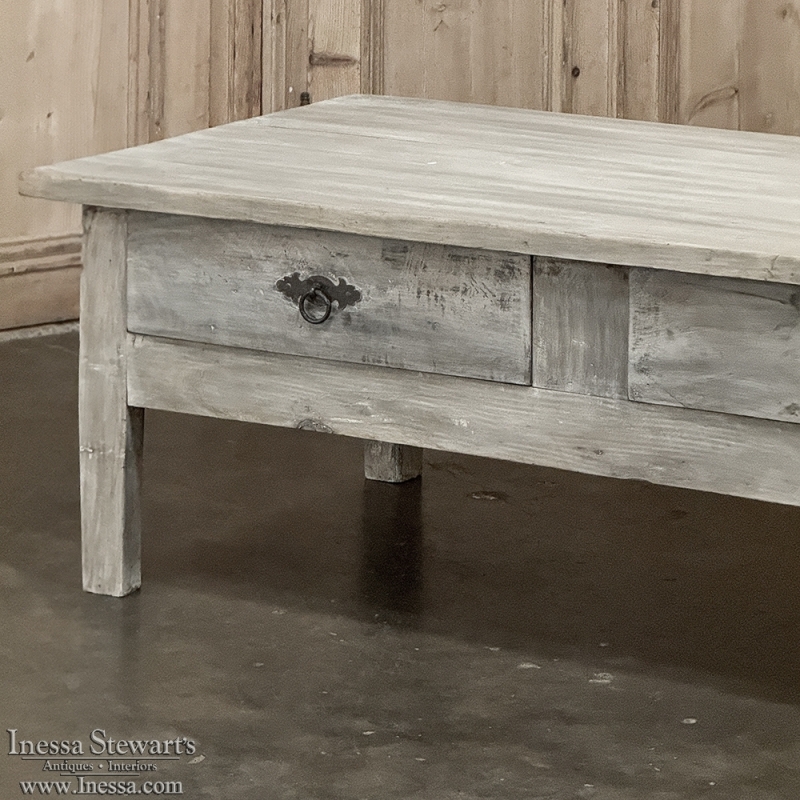Antique Rustic Whitewashed Sycamore Coffee Table