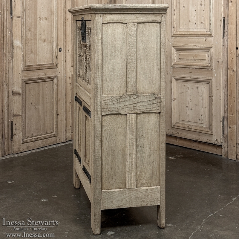 Antique French Gothic Revival Dry Bar ~ Raised Cabinet in Stripped Oak
