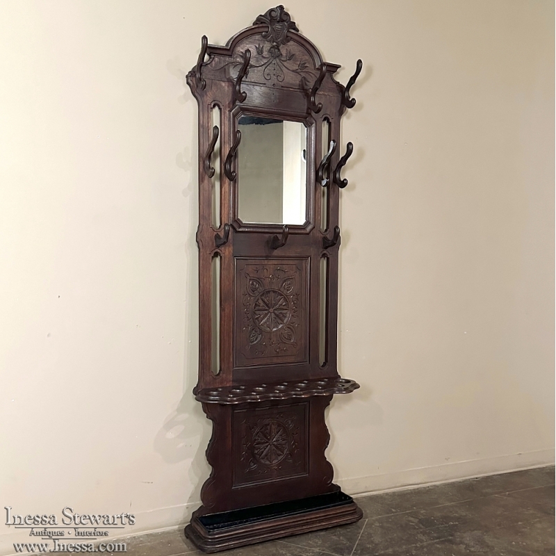 19th Century French Henri II Oak Hall Tree ~ Coat Rack