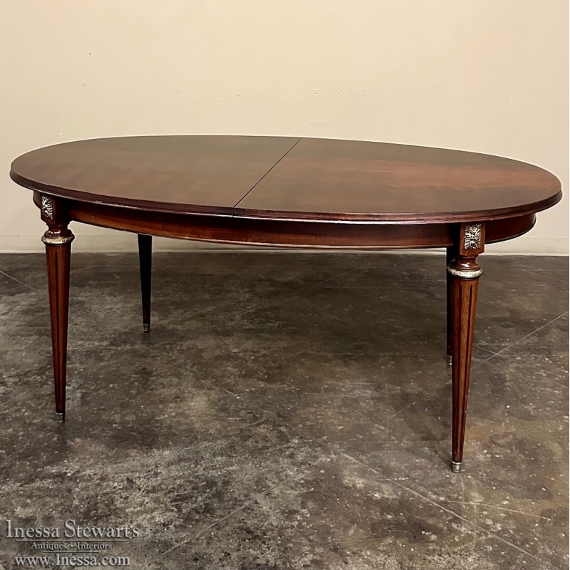 French Louis XVI Mahogany Oval Pop-Leaf Dining Table