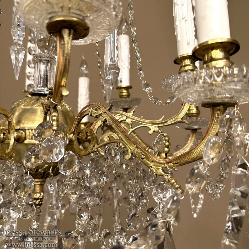 Antique French Louis XIV Brass & Crystal Chandelier