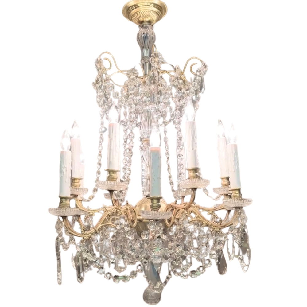 Antique French Louis XIV Brass & Crystal Chandelier