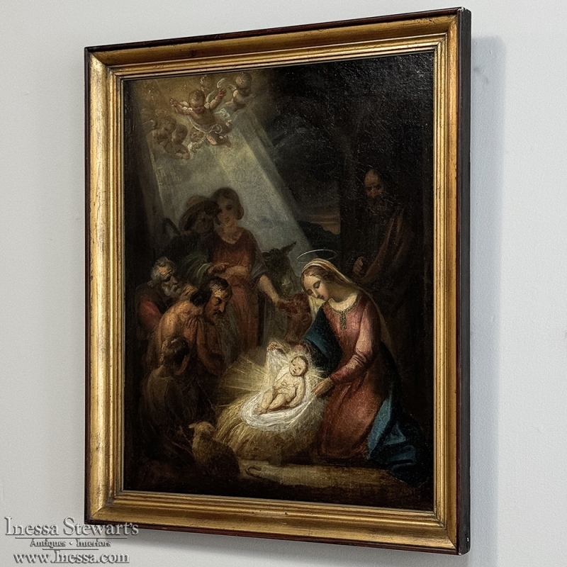 18th Century Framed Oil Painting on Canvas of Nativity ~ Flemish School