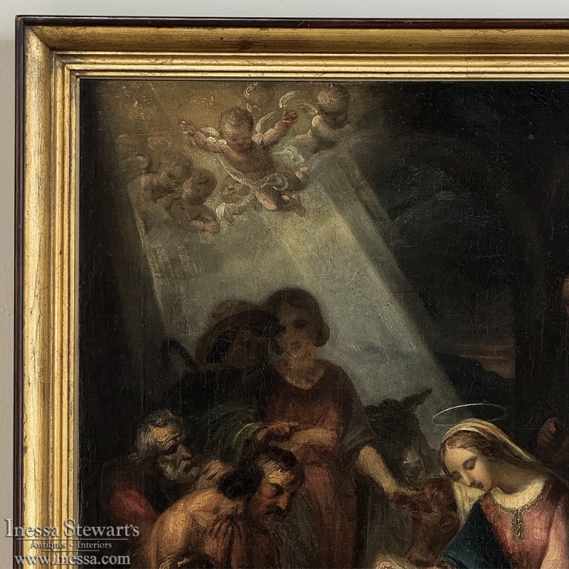18th Century Framed Oil Painting on Canvas of Nativity ~ Flemish School