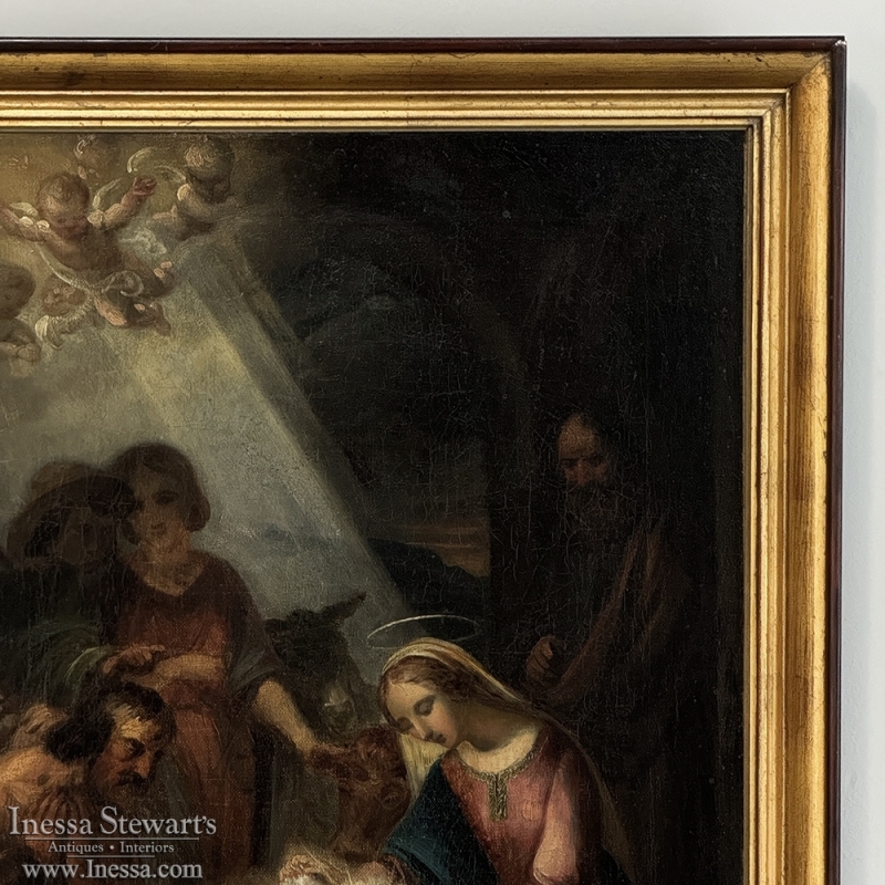 18th Century Framed Oil Painting on Canvas of Nativity ~ Flemish School