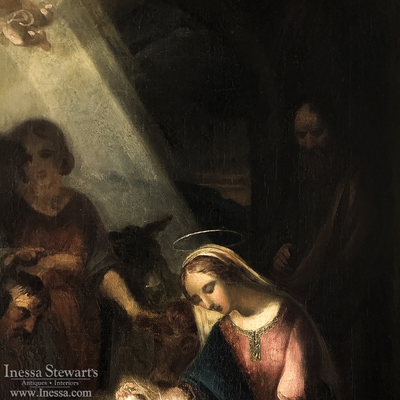 18th Century Framed Oil Painting on Canvas of Nativity ~ Flemish School