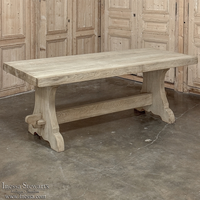 Antique Stripped Oak Rustic European Trestle Table ~ Dining Table