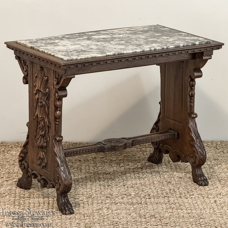 Antique Renaissance Marble Top End Table