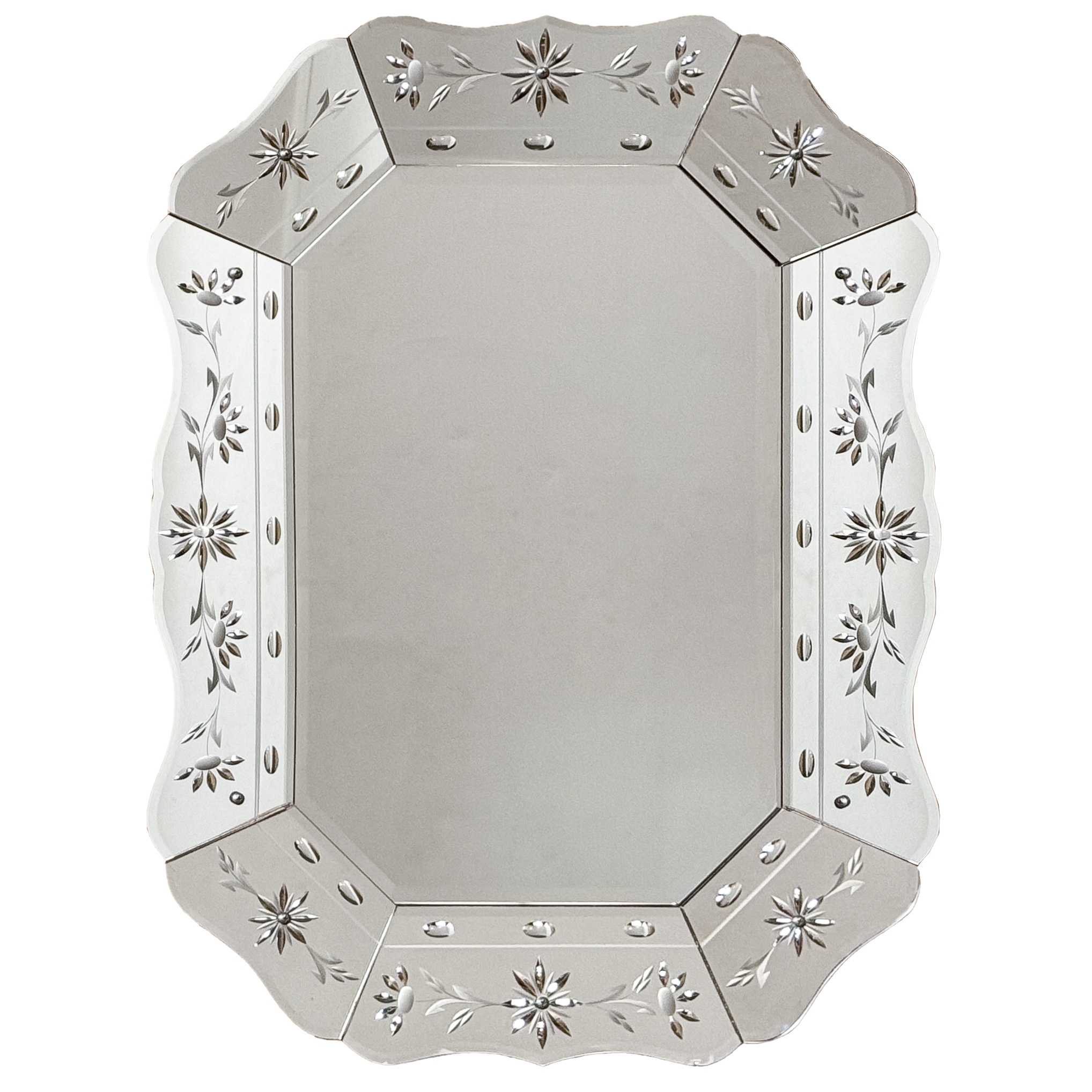 Antique Venetian Wall Mirror with Etched Mirrored Frame