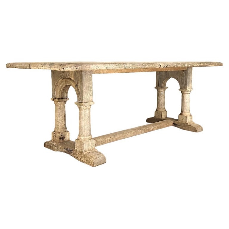Antique Rustic Country French Trestle Table with Columns