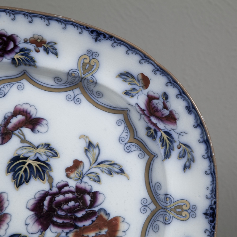 Antique English Flow Blue Transferware Platter - Inessa Stewart's Antiques