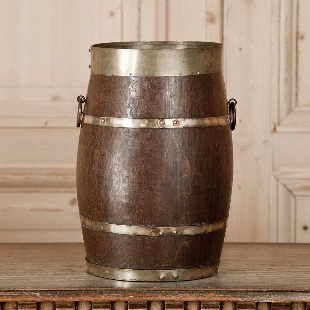 Antique Wooden Wine Barrel with Brass Hoops - Inessa Stewart's Antiques