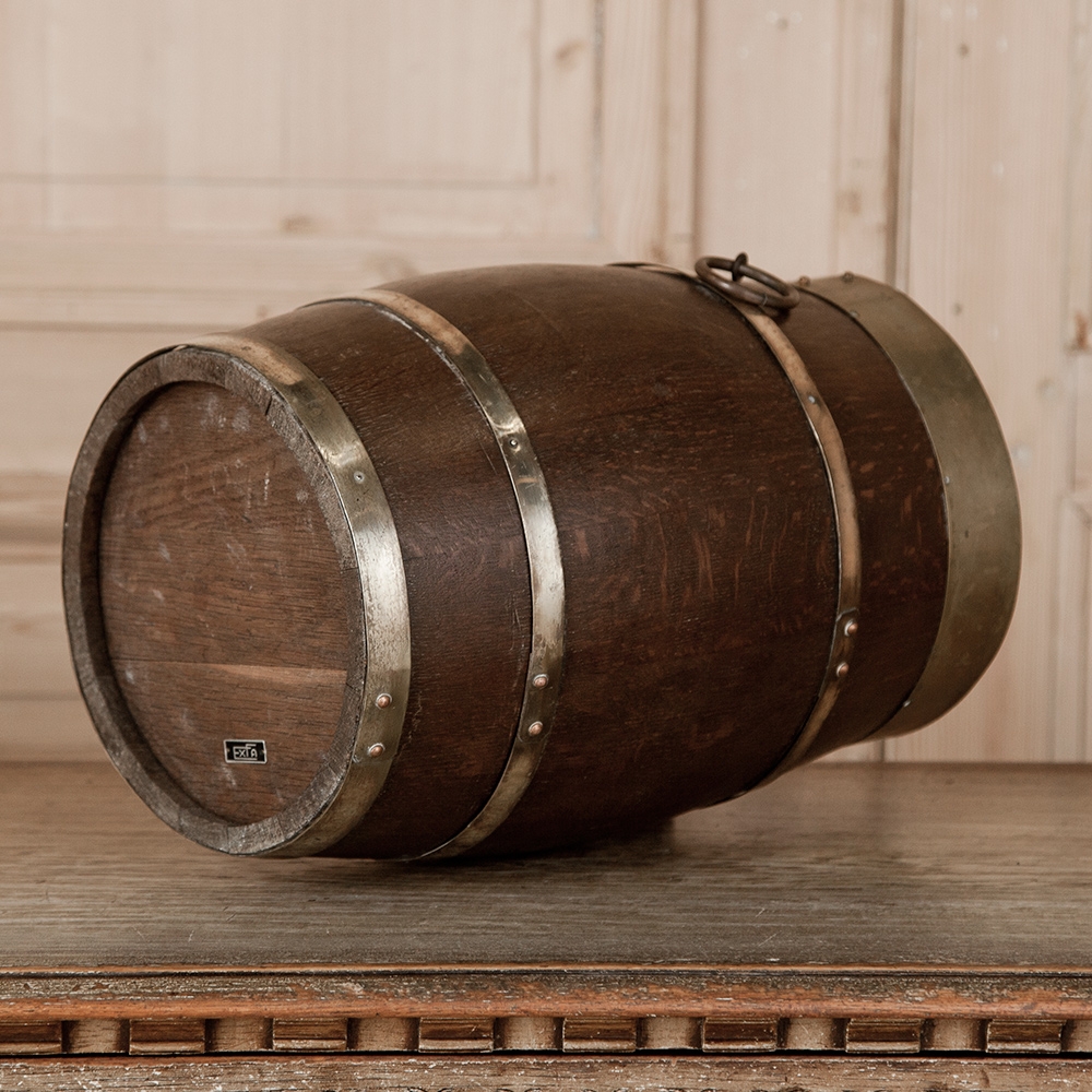 Antique Wooden Wine Barrel with Brass Hoops - Inessa Stewart's Antiques